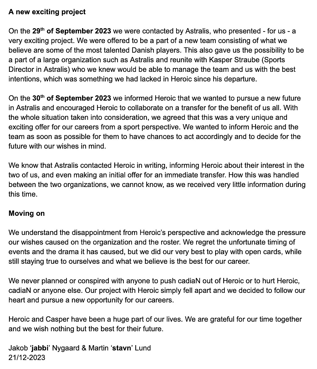 Stavn and Jabbi share their point of view on Heroic transfer drama and ...