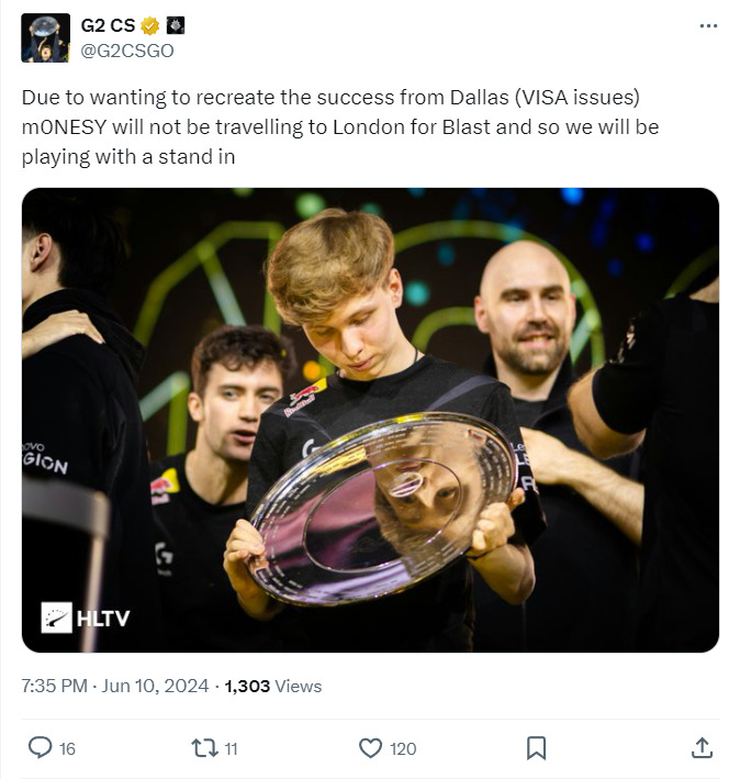 M0NESY misses BLAST Spring Final in London, TaZ stands in — Escorenews