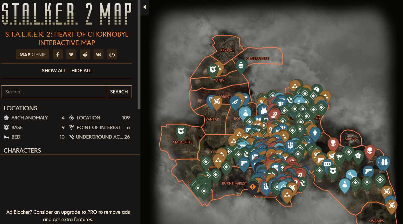 S.T.A.L.K.E.R. 2 interactive map online. Where to find all artifacts, weapons, NPCs, merchants ...