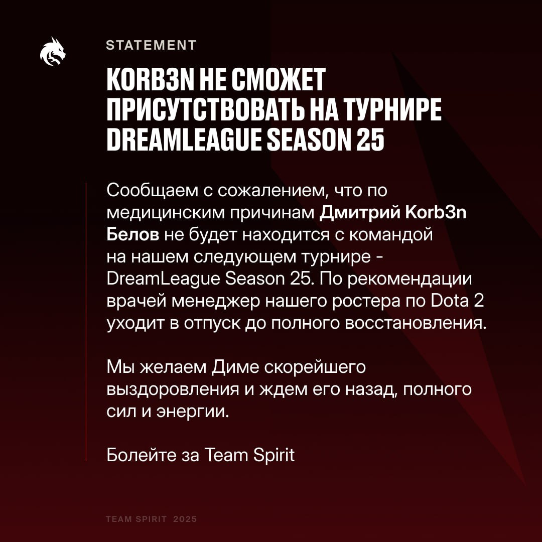 Korb3n ушёл в отпуск из-за рекомендаций врача — он не поможет на DreamLeague Season 25 — Escorenews