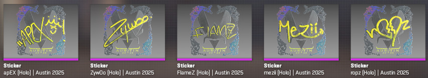 All signature stickers from BLAST Austin Major 2025. NiKo, m0NESY, donk ...