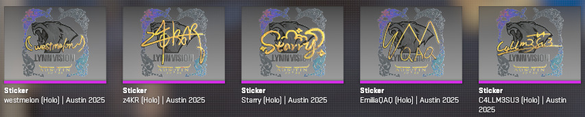 All signature stickers from BLAST Austin Major 2025. NiKo, m0NESY, donk ...