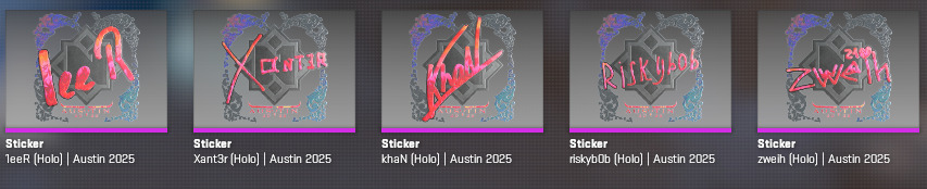 All signature stickers from BLAST Austin Major 2025. NiKo, m0NESY, donk ...