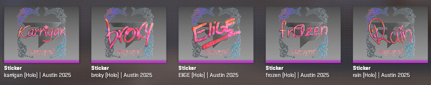 All signature stickers from BLAST Austin Major 2025. NiKo, m0NESY, donk ...