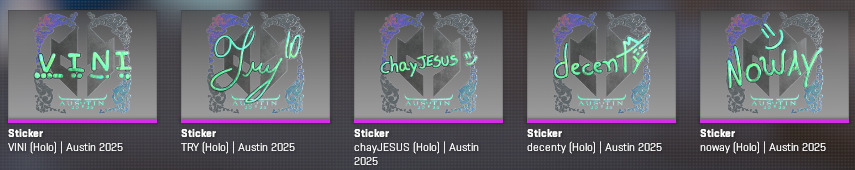 All signature stickers from BLAST Austin Major 2025. NiKo, m0NESY, donk ...