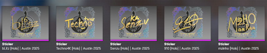 All signature stickers from BLAST Austin Major 2025. NiKo, m0NESY, donk ...