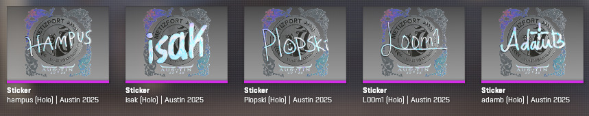 All signature stickers from BLAST Austin Major 2025. NiKo, m0NESY, donk ...