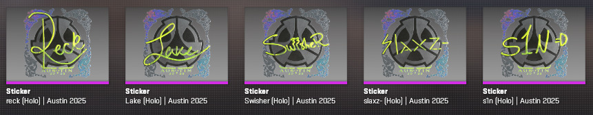 All signature stickers from BLAST Austin Major 2025. NiKo, m0NESY, donk ...