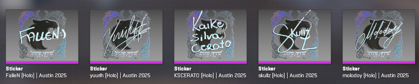 All signature stickers from BLAST Austin Major 2025. NiKo, m0NESY, donk ...