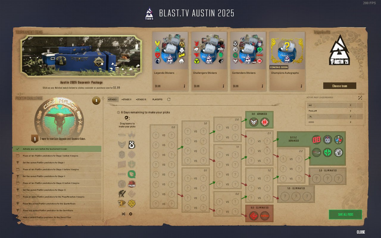 Best Pick'Ems to get BLAST Austin Major 2025 Diamond Coin. Pro player and talent pickems for ...