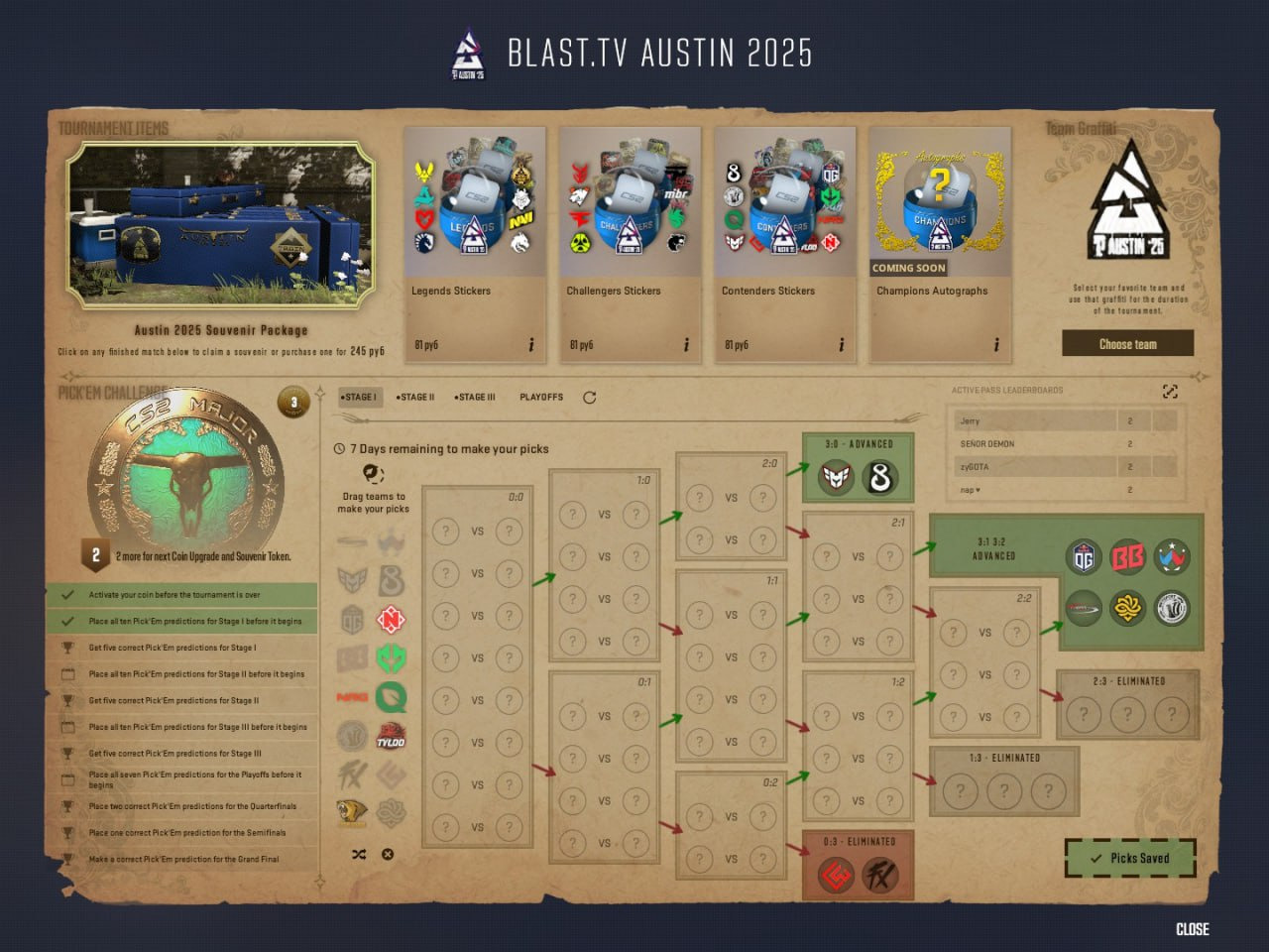 Best Pick'Ems to get BLAST Austin Major 2025 Diamond Coin. Pro player and talent pickems for ...