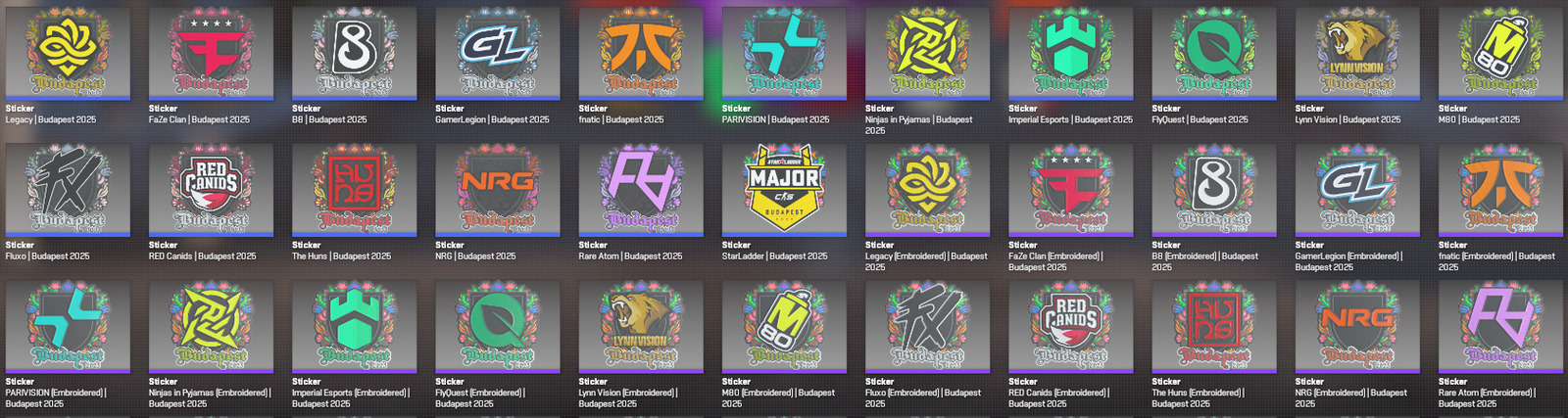All team and signature stickers of StarLadder Budapest Major 2025. Donk ...