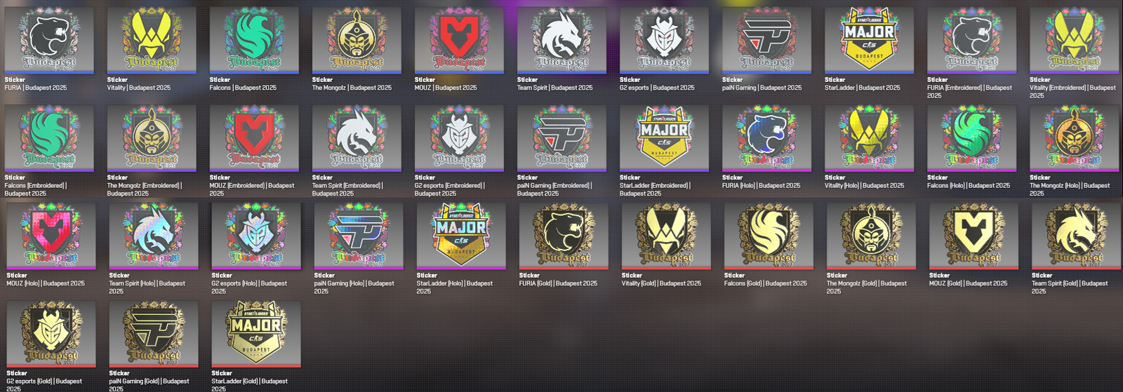 All team and signature stickers of StarLadder Budapest Major 2025. Donk ...