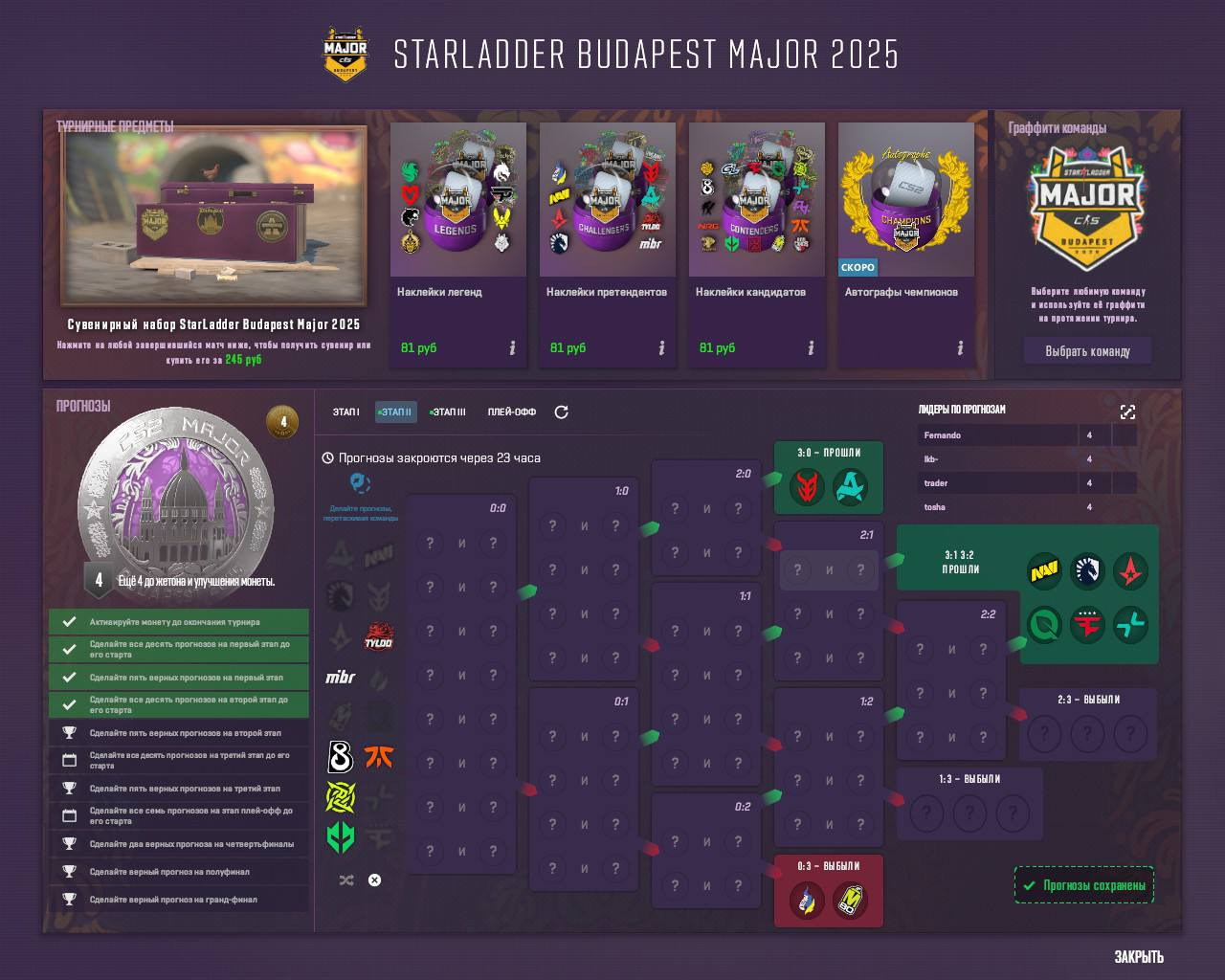 Best Stage 2 Pick'Ems for StarLadder Budapest Major 2025. Predictions ...